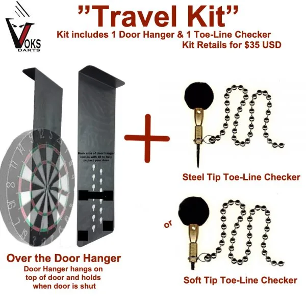 TRAVEL KIT Toe Line Checker Door Hanger Combo Voks Darts Inc